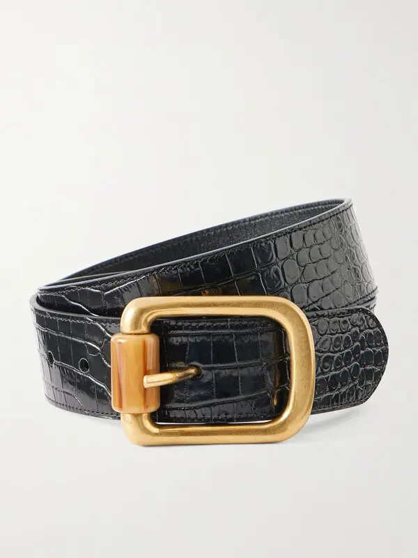Saint Laurent Cylinder Croc-effect Leather Belt