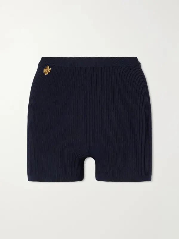 Saint Laurent Logo-embellished Ribbed Stretch-jersey Shorts