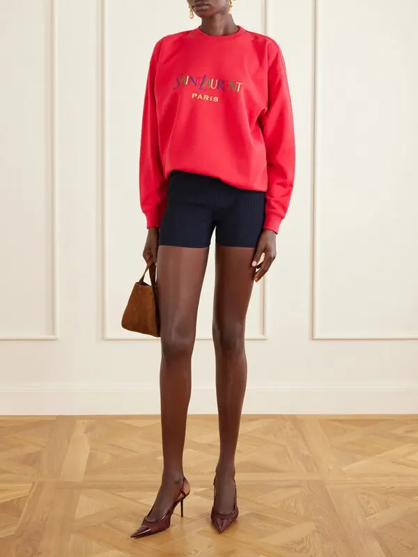 Saint Laurent Logo-embellished Ribbed Stretch-jersey Shorts