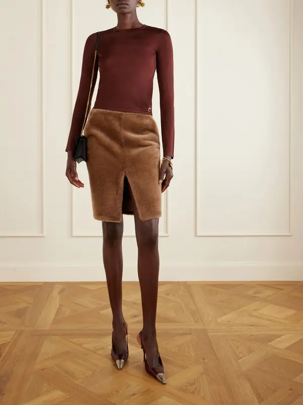 Saint Laurent Cassandre Embellished Knit T-shirt - Brown