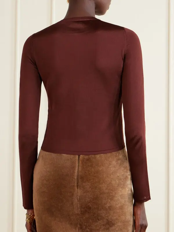 Saint Laurent Cassandre Embellished Knit T-shirt - Brown