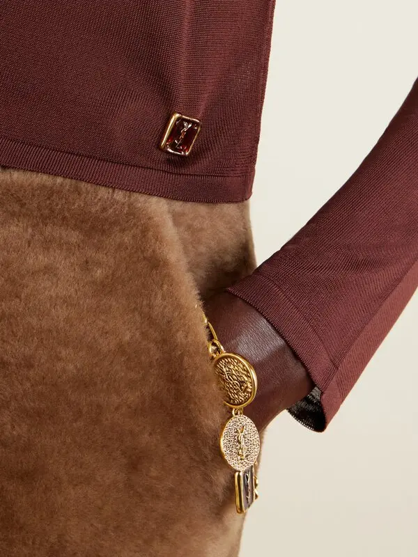 Saint Laurent Cassandre Embellished Knit T-shirt - Brown