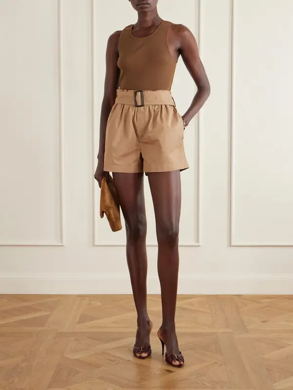 Saint Laurent Cassandre Embroidered Ribbed Cotton-jersey Tank - Brown