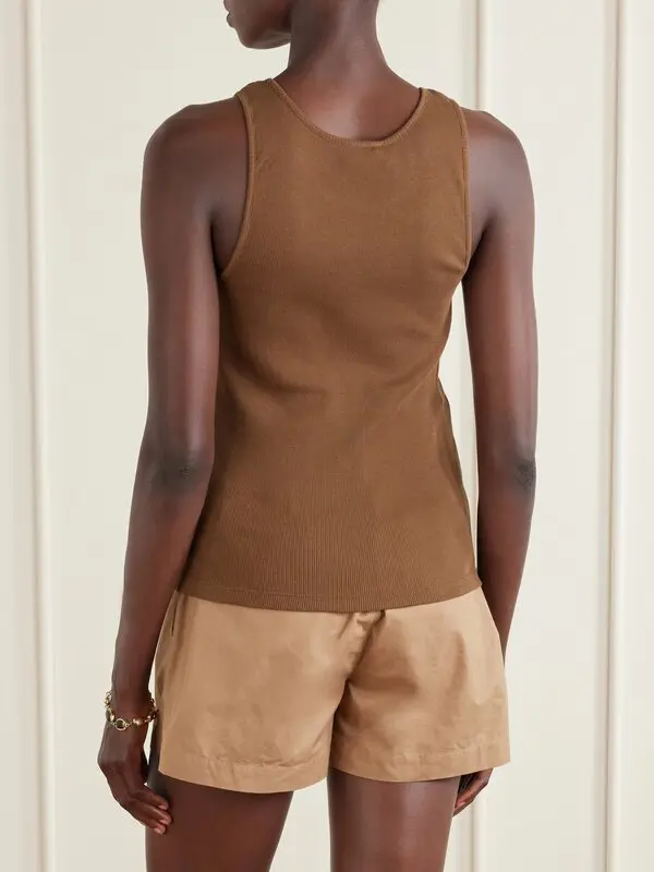 Saint Laurent Cassandre Embroidered Ribbed Cotton-jersey Tank - Brown