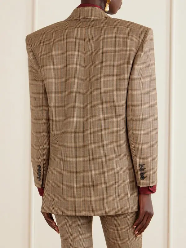 Saint Laurent Double-breasted Prince Of Wales Checked Wool Blazer - Brown