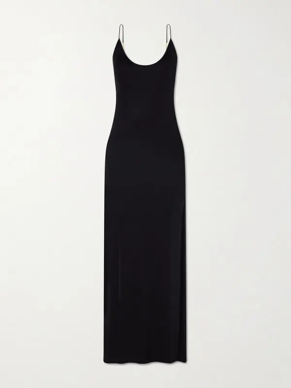 Saint Laurent Embellished Jersey Maxi Dress - Black