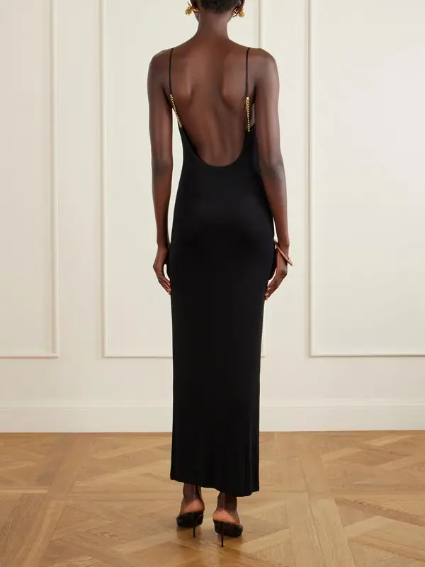 Saint Laurent Embellished Jersey Maxi Dress