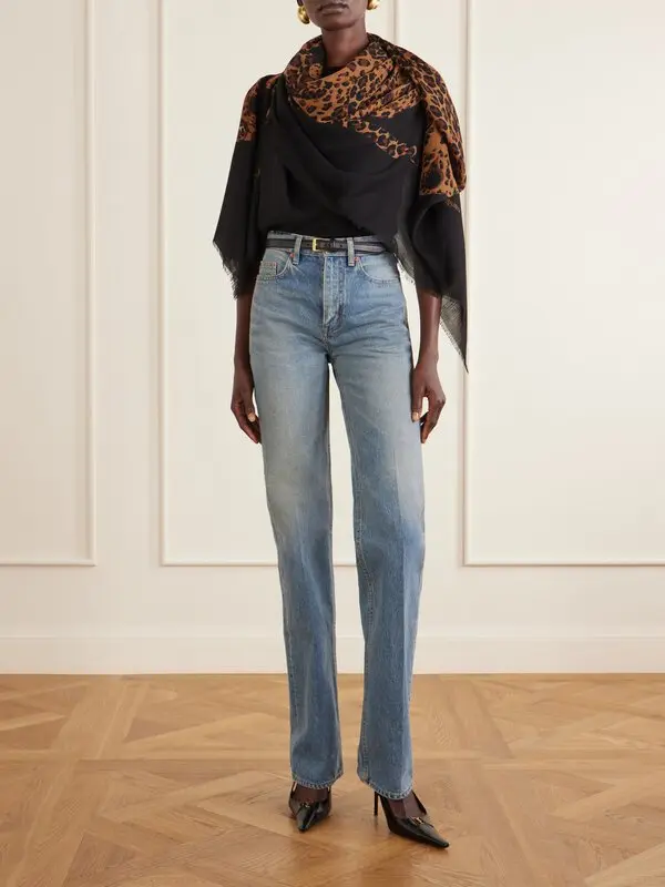 Saint Laurent Etolel-leopard Frayed Printed Wool-twill Scarf