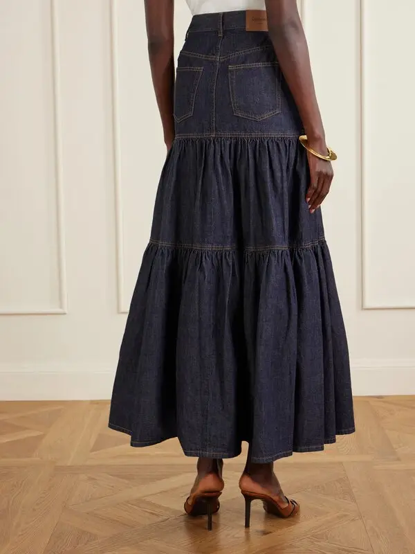 Saint Laurent Tiered Denim Maxi Skirt