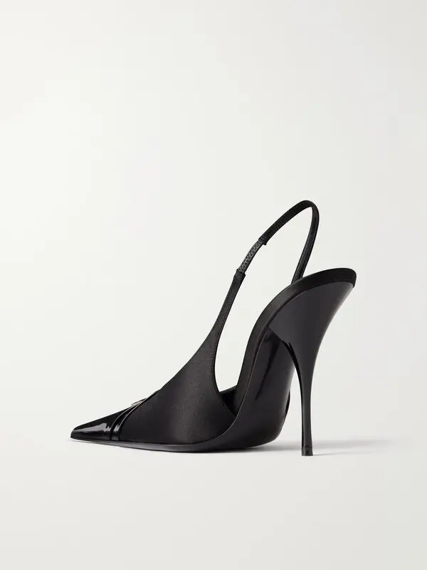 Saint Laurent Louis 110 Embellished Patent-leather Trimmed Satin Slingback Pumps
