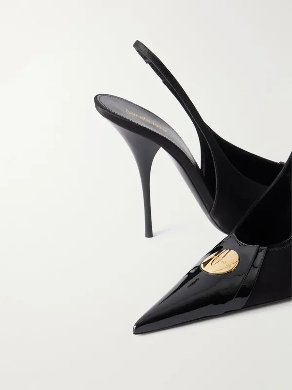 Saint Laurent Louis 110 Embellished Patent-leather Trimmed Satin Slingback Pumps