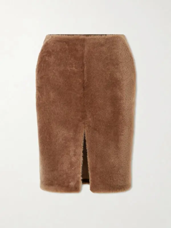 Saint Laurent Shearling Midi Skirt
