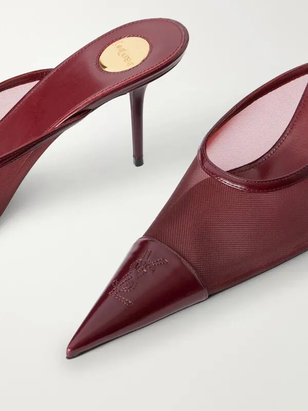 Saint Laurent Renée 75 Cassandre-embroidered Mesh And Leather Pumps