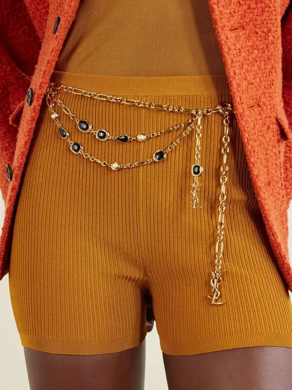 Saint Laurent Chain Belt With Onyx And Pearl Accents