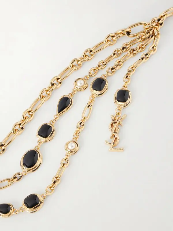 Saint Laurent Chain Belt With Onyx And Pearl Accents
