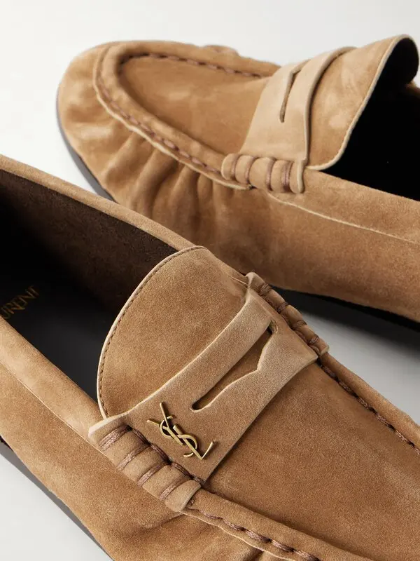 Saint Laurent Le Loafer Cassandre-embellished Suede Loafers