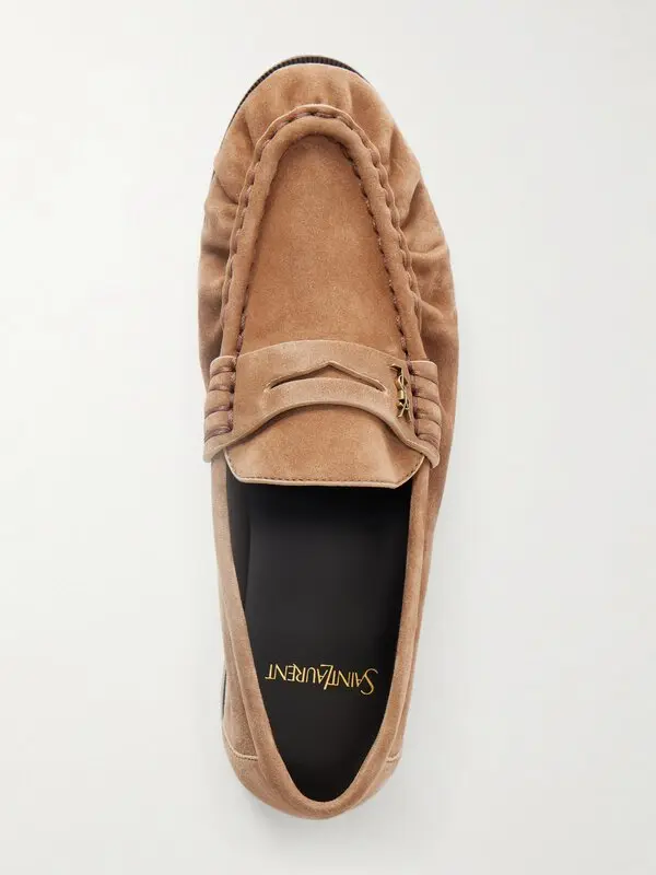 Saint Laurent Le Loafer Cassandre-embellished Suede Loafers