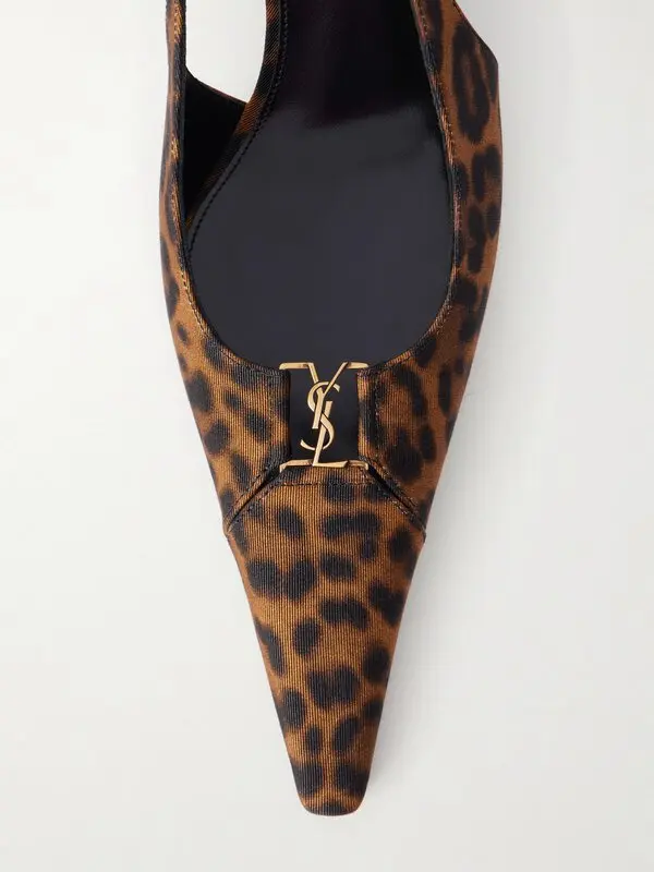 Saint Laurent Leopard-print Grosgrain Slingback Pumps - Multi