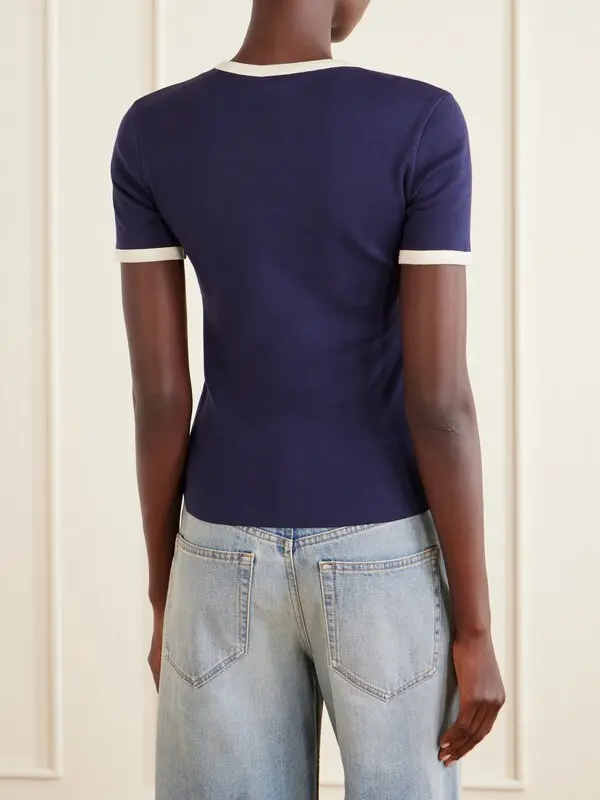 Saint Laurent Cotton Jersey T-shirt With Contrast Trims And Embroidered Logo