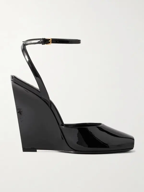 Saint Laurent La Scandale Patent-leather Wedge Sandals