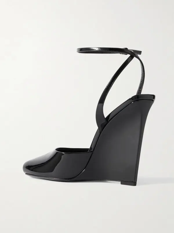 Saint Laurent La Scandale Patent-leather Wedge Sandals