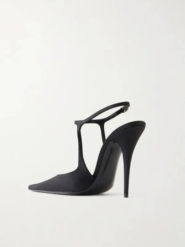 Saint Laurent Manon Crystal-embellished Shantung Point-toe Slingback Pumps