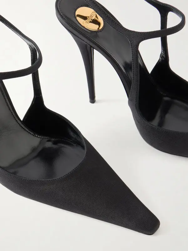 Saint Laurent Manon Crystal-embellished Shantung Point-toe Slingback Pumps