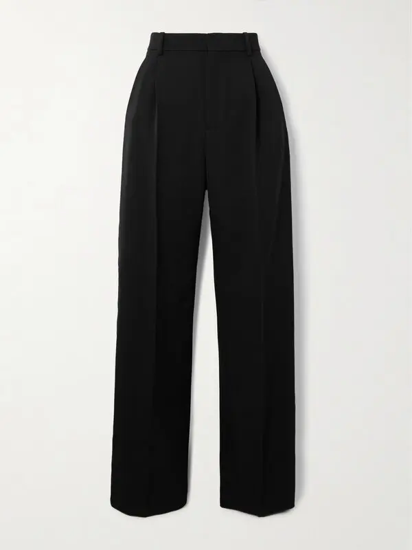 Saint Laurent Pleated Grain De Poudre Wool Straight-leg Trousers