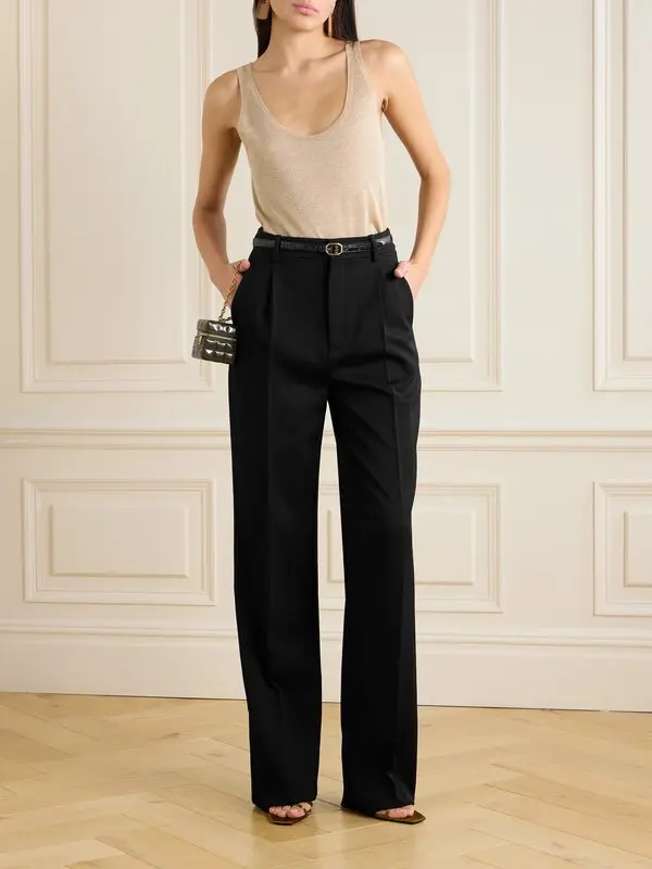 Saint Laurent Pleated Grain De Poudre Wool Straight-leg Trousers