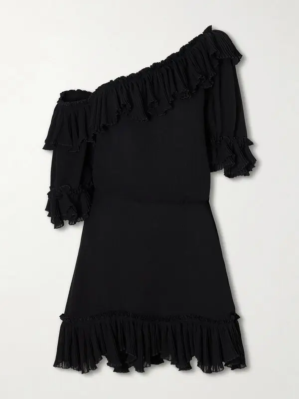 Saint Laurent Mousseline Crepe Silk Dress With Ruffles