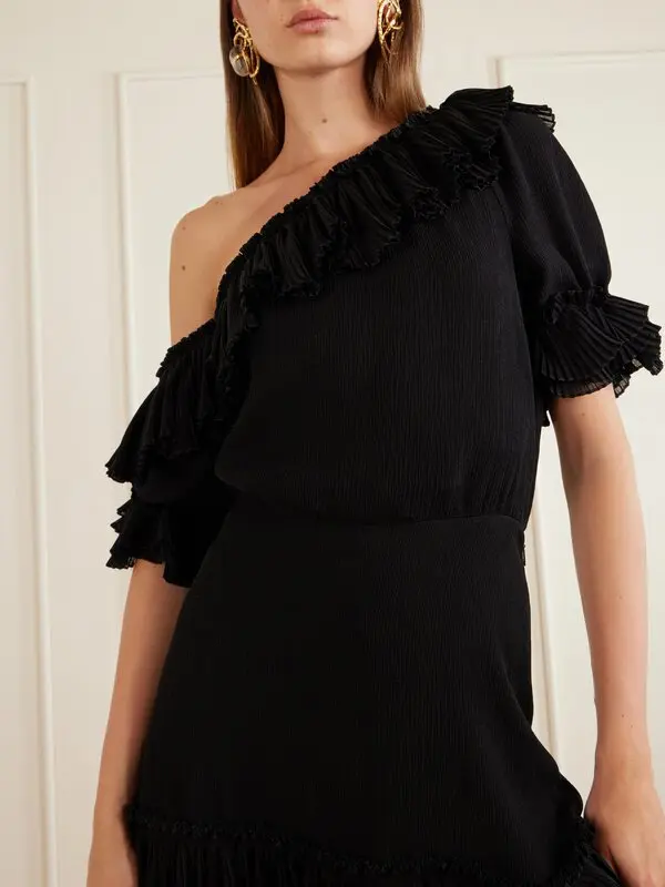 Saint Laurent Mousseline Crepe Silk Dress With Ruffles