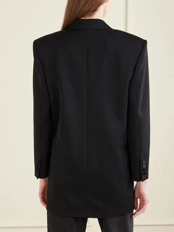 Saint Laurent Double-breasted Satin-trimmed Grain De Poudre Wool Blazer