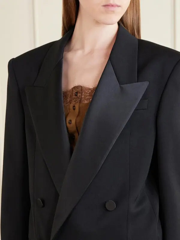 Saint Laurent Double-breasted Satin-trimmed Grain De Poudre Wool Blazer