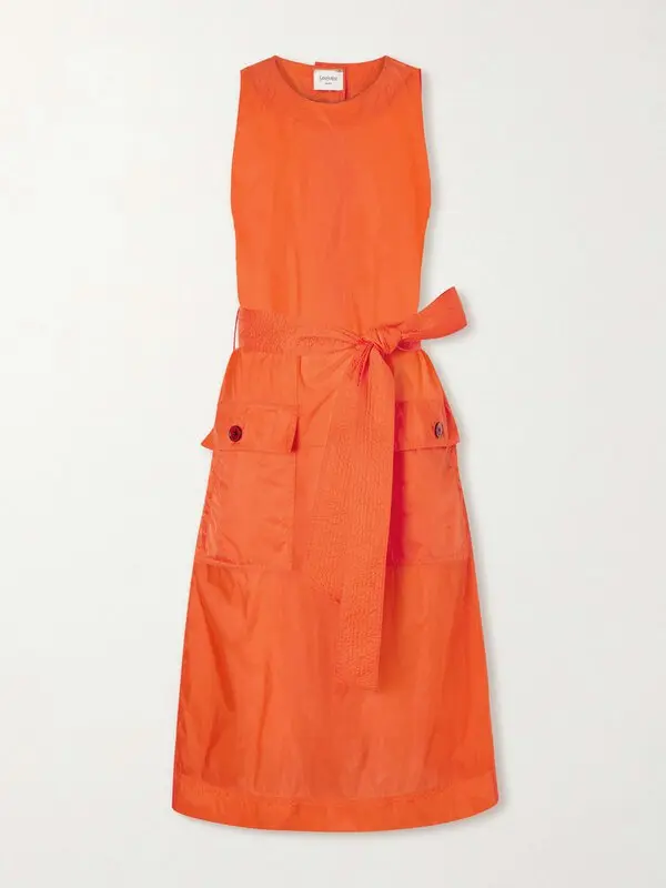 Saint Laurent Sleeveless Belted Midi Dress - Orange
