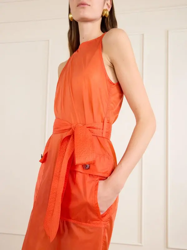 Saint Laurent Sleeveless Belted Midi Dress - Orange