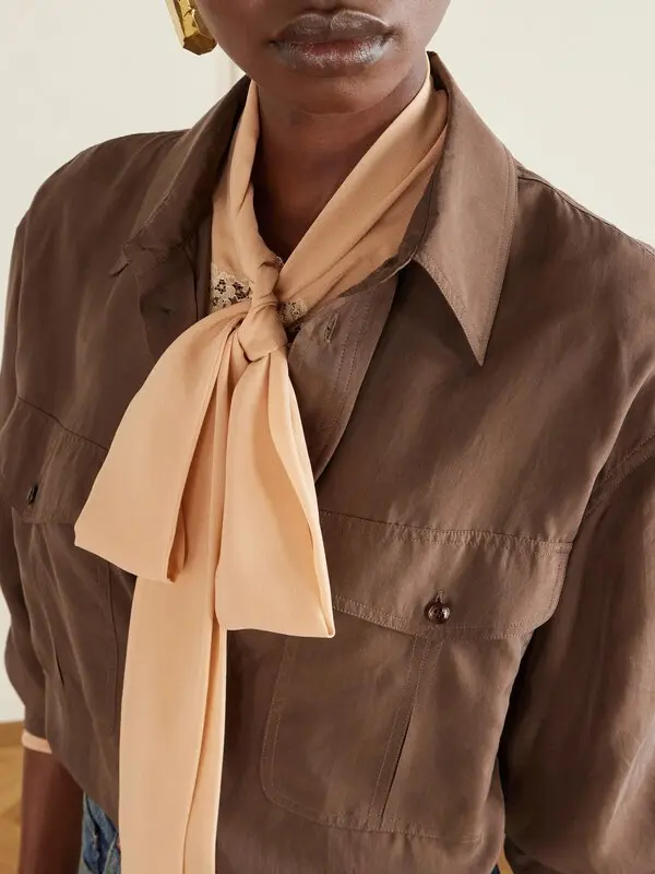 Saint Laurent Silk Habotai Shirt With Pointed Collar And Pockets