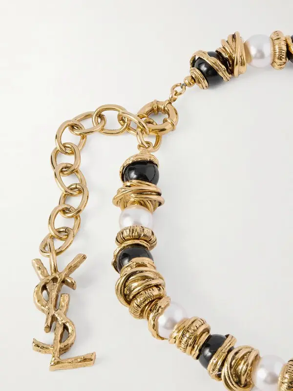 Saint Laurent Tone And Faux Pearl Beaded Bracelet