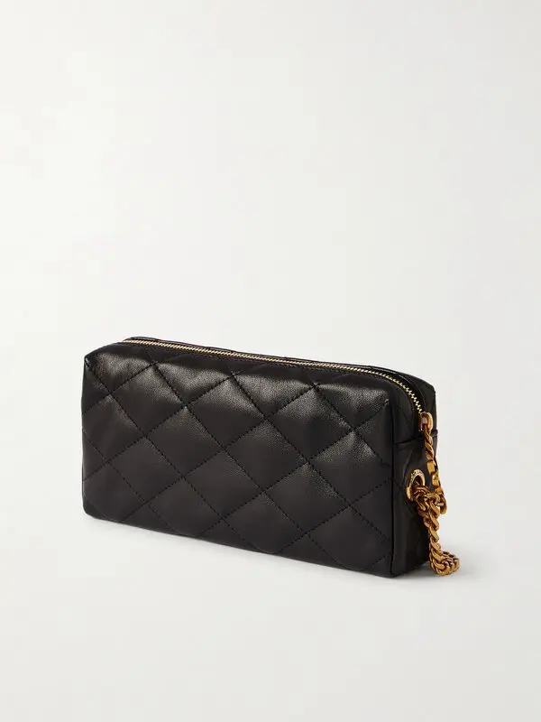 Saint Laurent Cassandre Bijou Quilted Leather Pouch With Gold-tone Wristlet