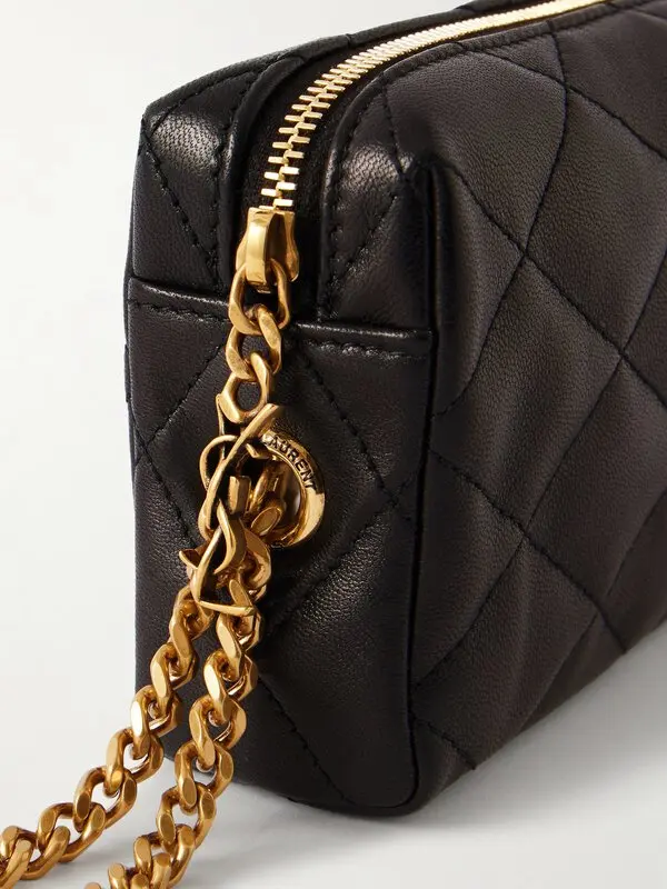 Saint Laurent Cassandre Bijou Quilted Leather Pouch With Gold-tone Wristlet