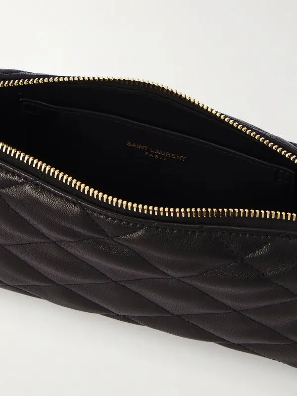 Saint Laurent Cassandre Bijou Quilted Leather Pouch With Gold-tone Wristlet