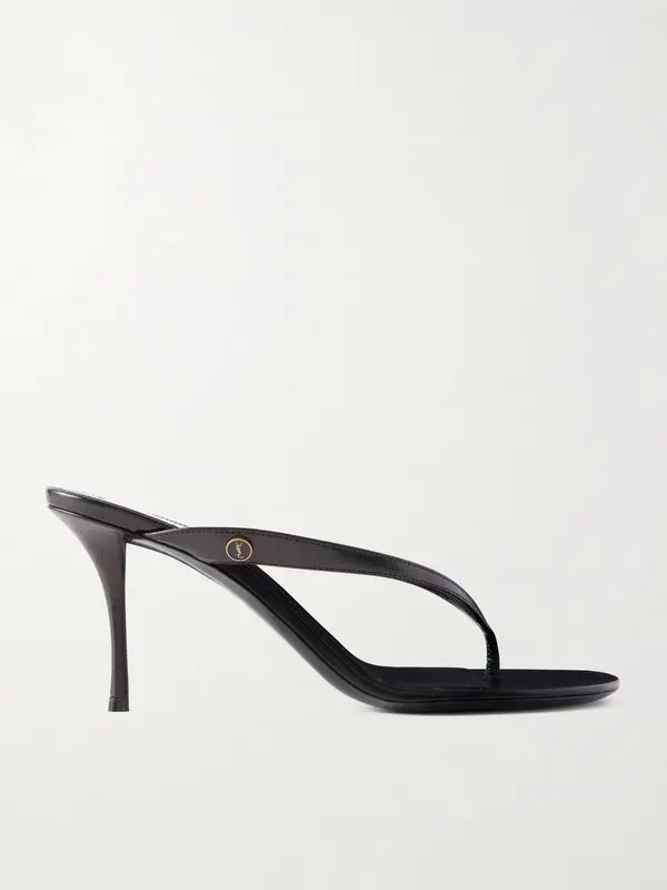 Saint Laurent Sue Embellished Leather Sandals - Black