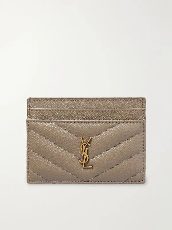 Saint Laurent Cassandre Matelassé Textured-leather Cardholder - Gray