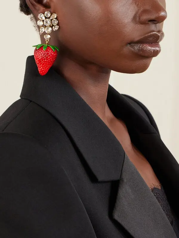 Saint Laurent Gold-tone Crystal And Resin Drop Earrings - Red