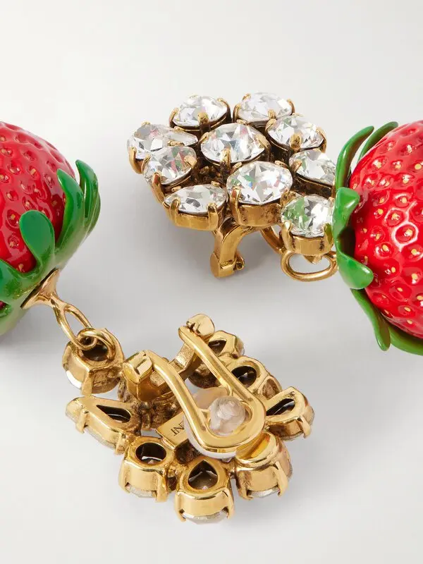 Saint Laurent Gold-tone Crystal And Resin Drop Earrings - Red