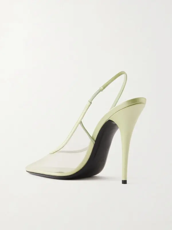 Saint Laurent Anita Satin-trimmed Mesh Slingback Pumps