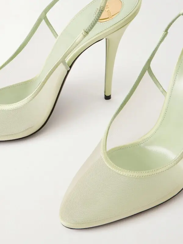 Saint Laurent Anita Satin-trimmed Mesh Slingback Pumps