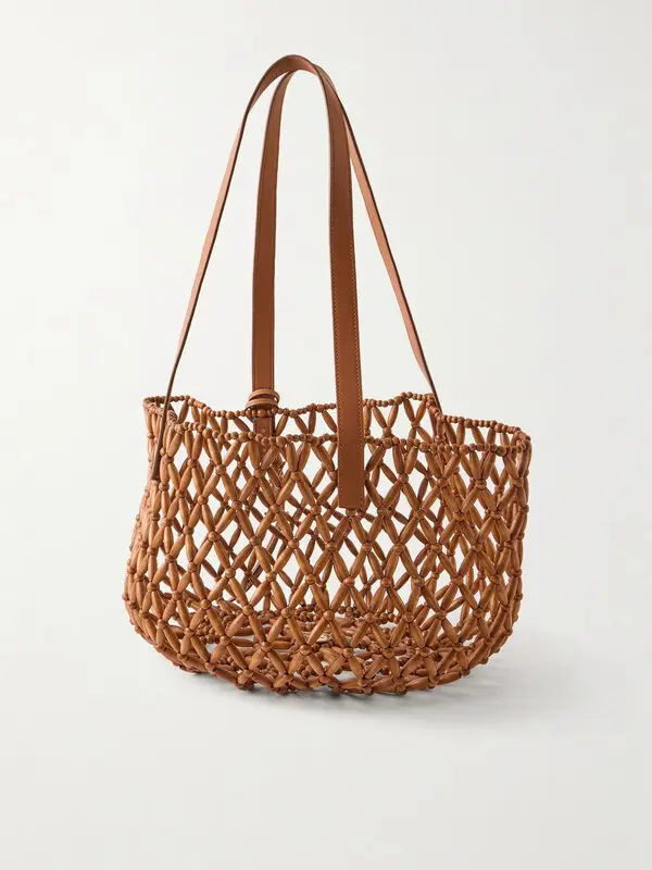 Saint Laurent Small Panier Woven Wood Bead Tote - Red