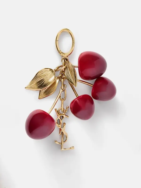 Saint Laurent Cherry Charm Keychain - Gold