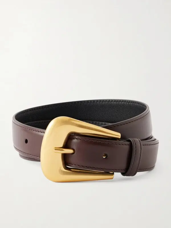 Saint Laurent Folk Leather Belt With Gold-tone Buckle - Brown