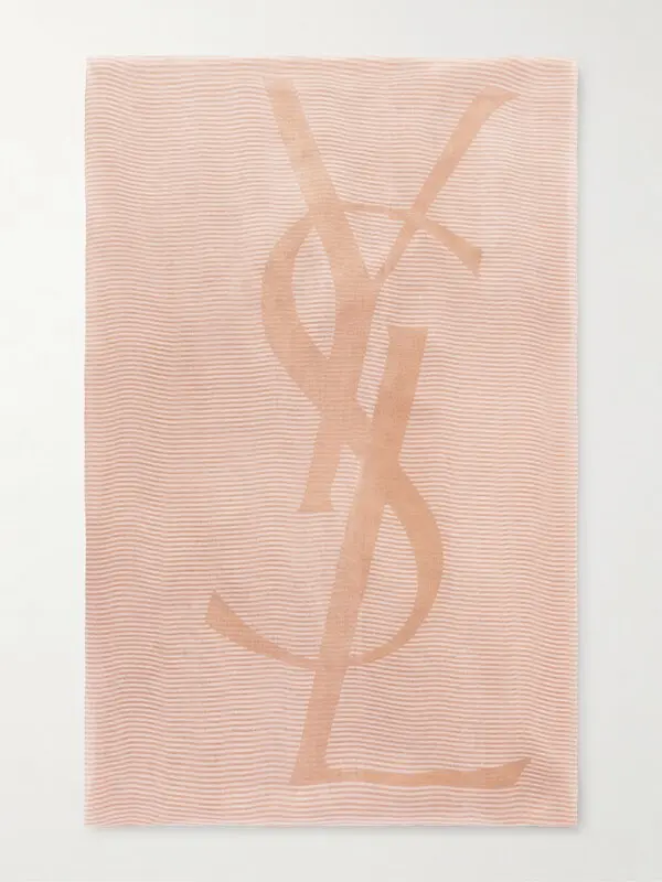 Saint Laurent Grand Carre Rayures Cassandre Cashmere And Silk-blend Scarf - Neutrals
